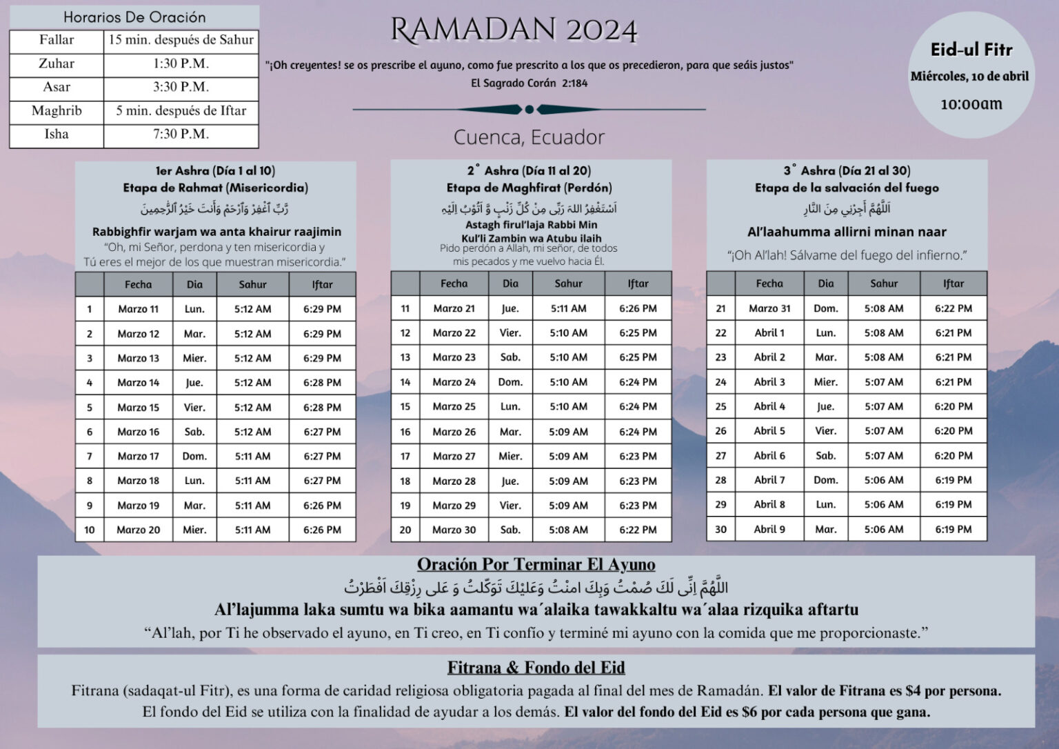 Calendario de Ramadán 2024 – Ecuador